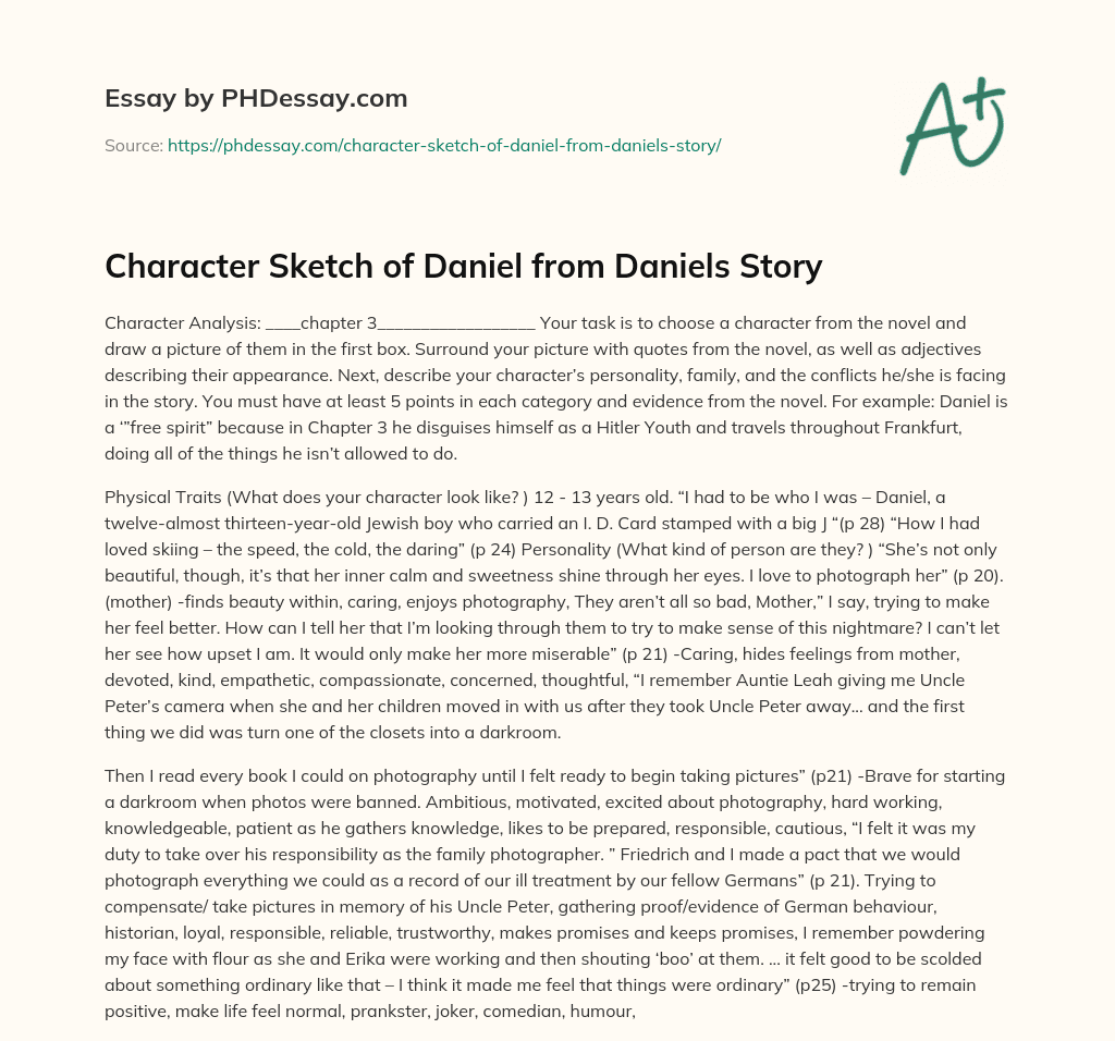 Character Sketch of Daniel from Daniels Story - PHDessay.com