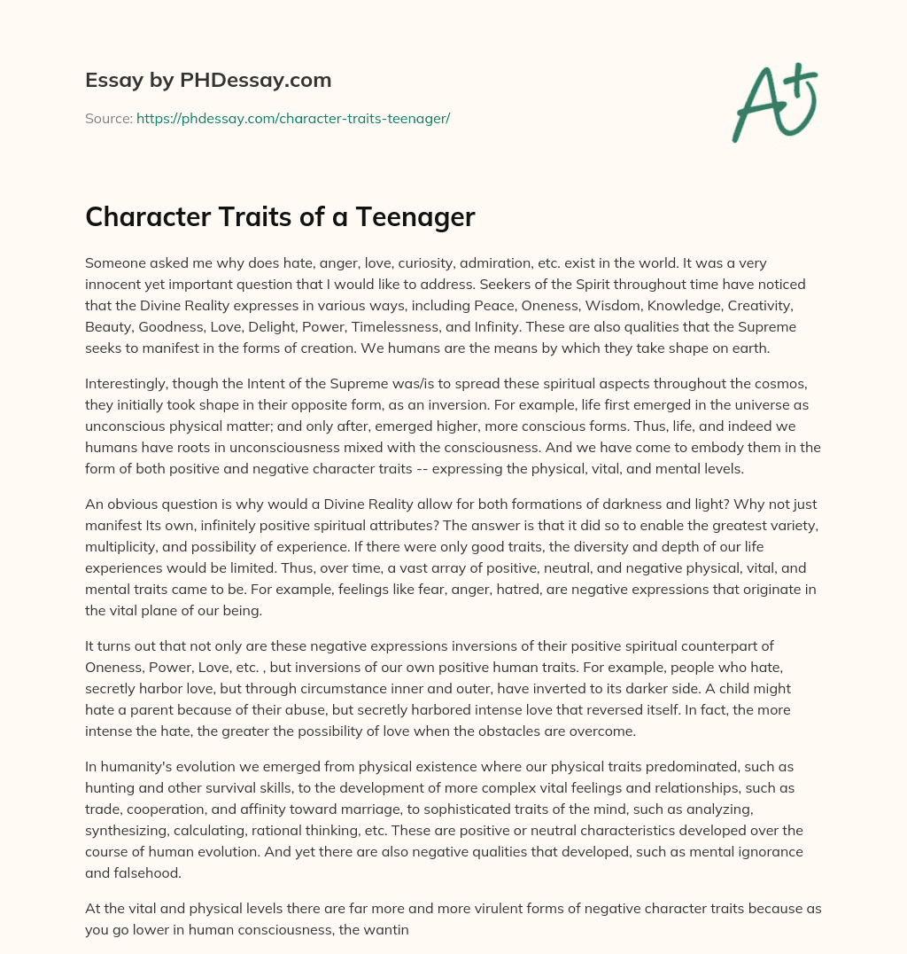 Character Traits of a Teenager (500 Words) - PHDessay.com