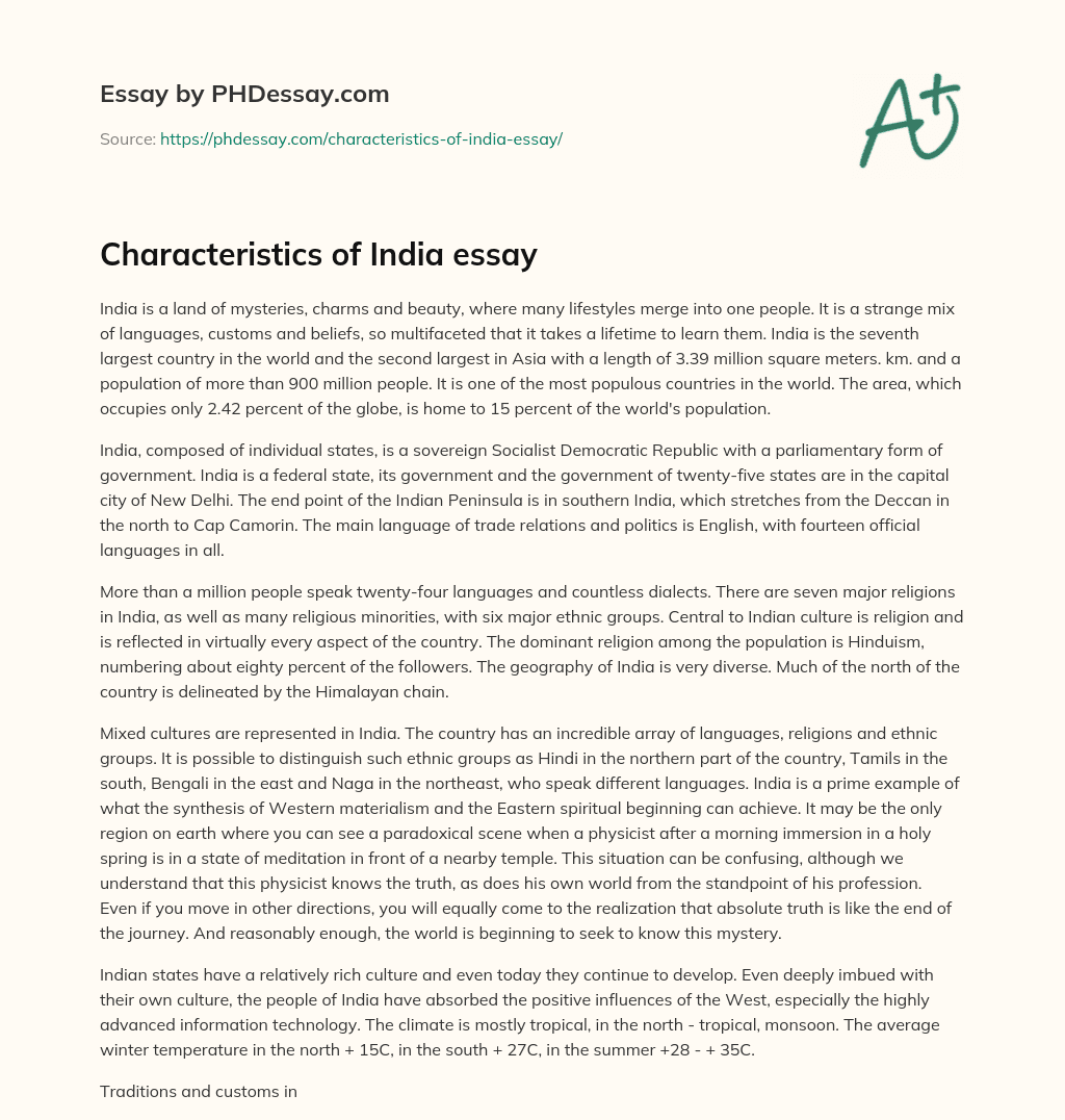 Characteristics of India essay - PHDessay.com