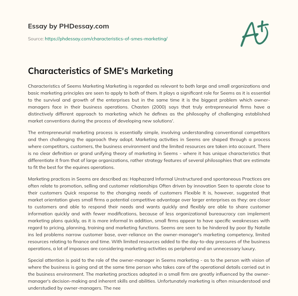Characteristics of SME's Marketing - PHDessay.com