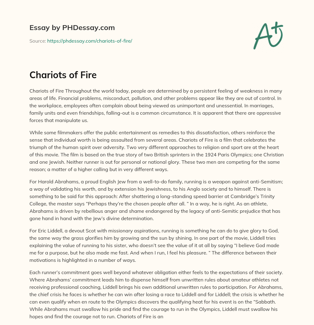 Chariots of Fire (500 Words) - PHDessay.com