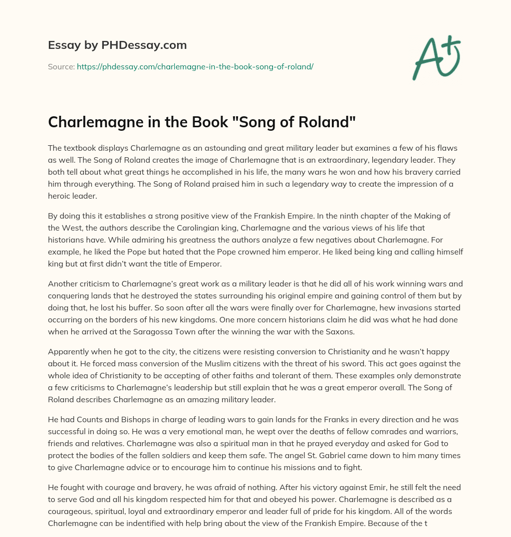Charlemagne in the Book "Song of Roland" - PHDessay.com