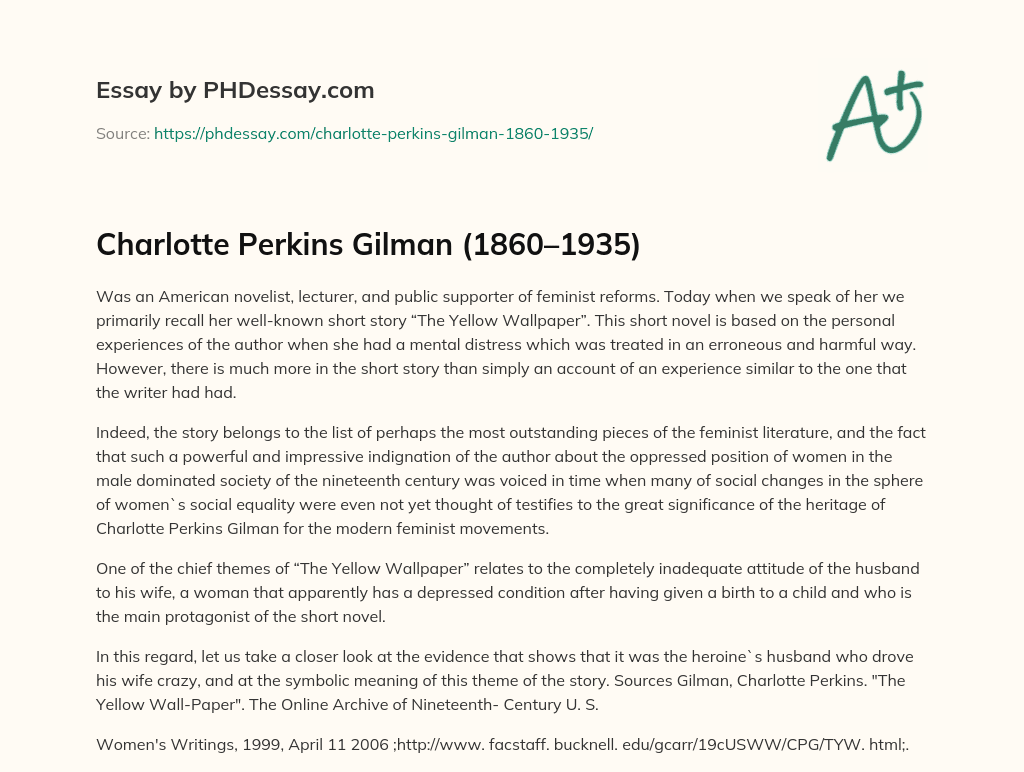 Charlotte Perkins Gilman (1860–1935) (300 Words) - PHDessay.com