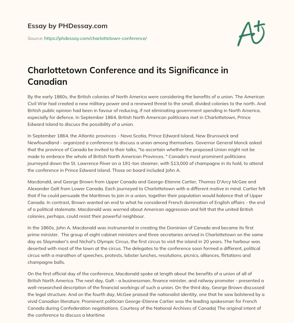 Charlottetown Conference and its Significance in Canadian - PHDessay.com