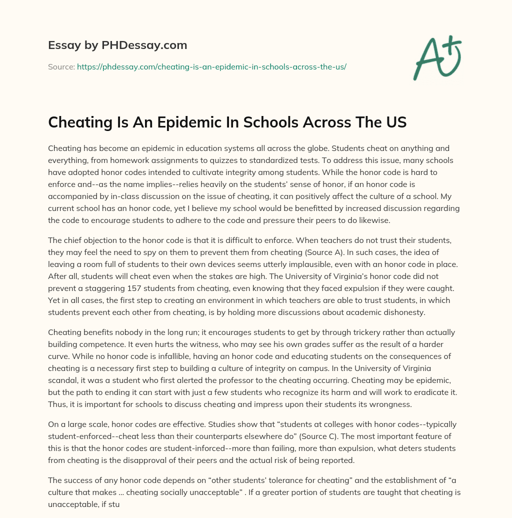 Cheating Is An Epidemic In Schools Across The US (600 Words) - PHDessay.com