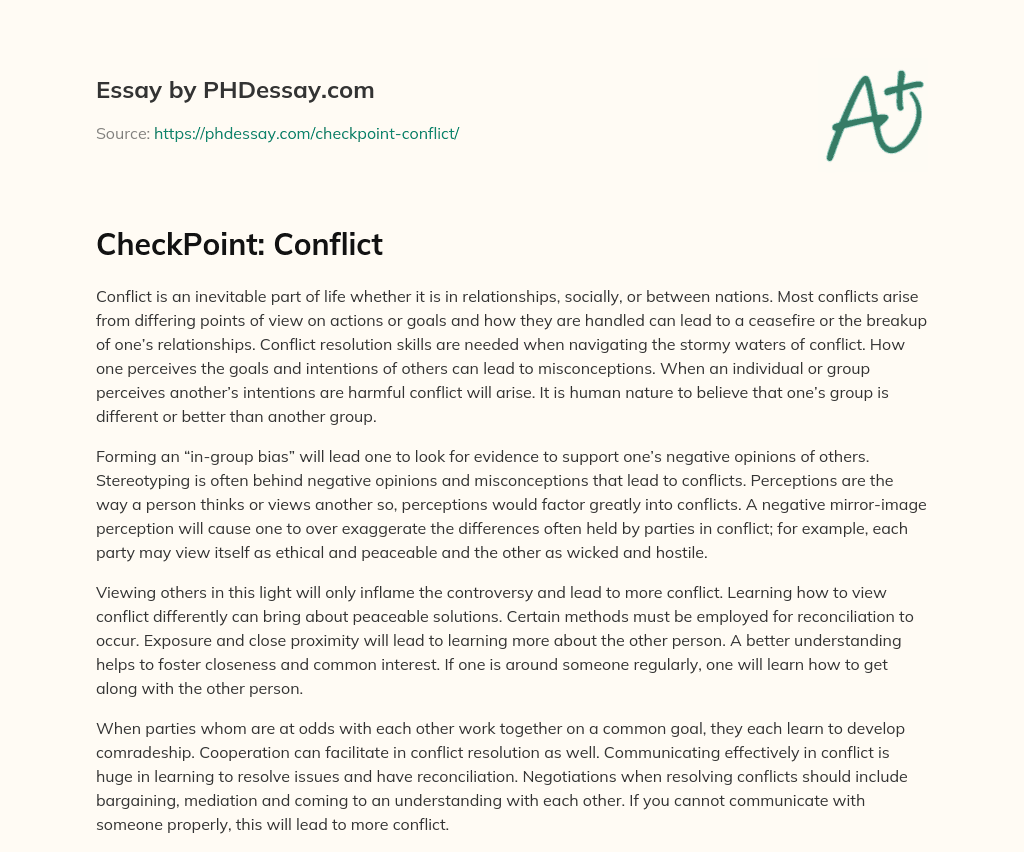 CheckPoint: Conflict (300 Words) - PHDessay.com