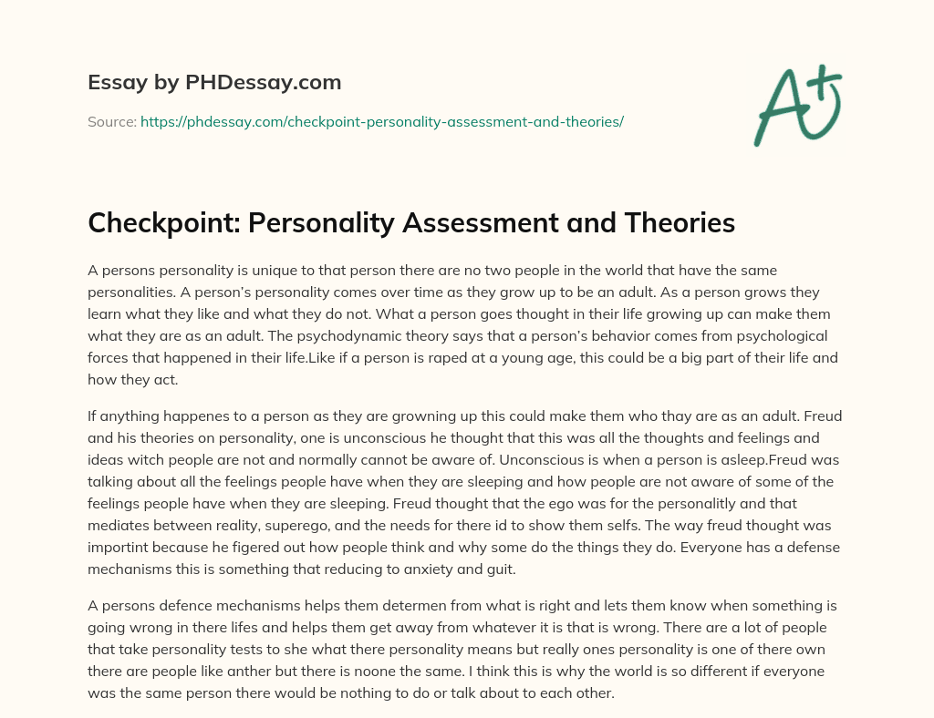 Checkpoint: Personality Assessment and Theories (400 Words) - PHDessay.com