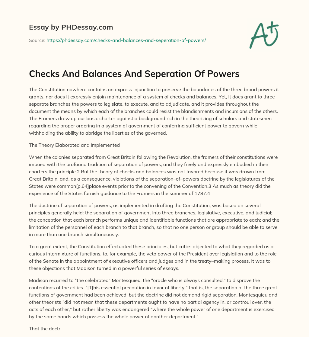 Checks And Balances And Seperation Of Powers - PHDessay.com