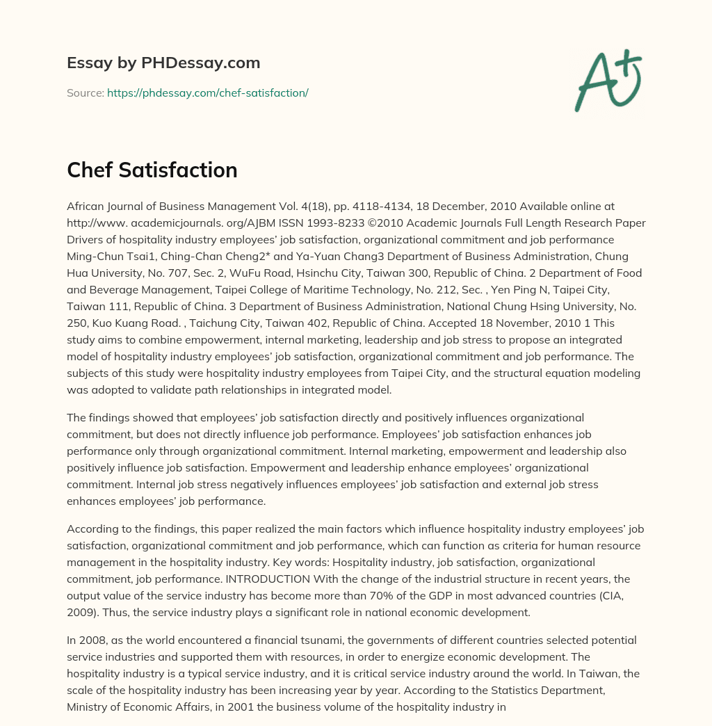 Chef Satisfaction - PHDessay.com