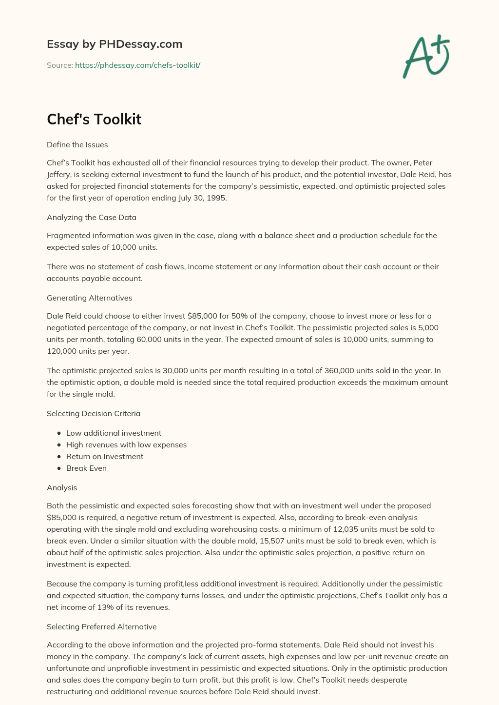 Chef's Toolkit - PHDessay.com