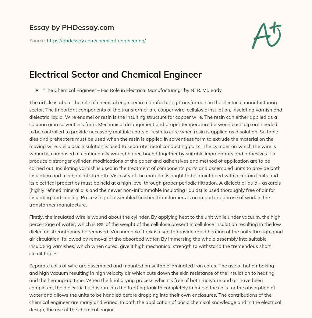 Electrical Sector and Chemical Engineer - PHDessay.com