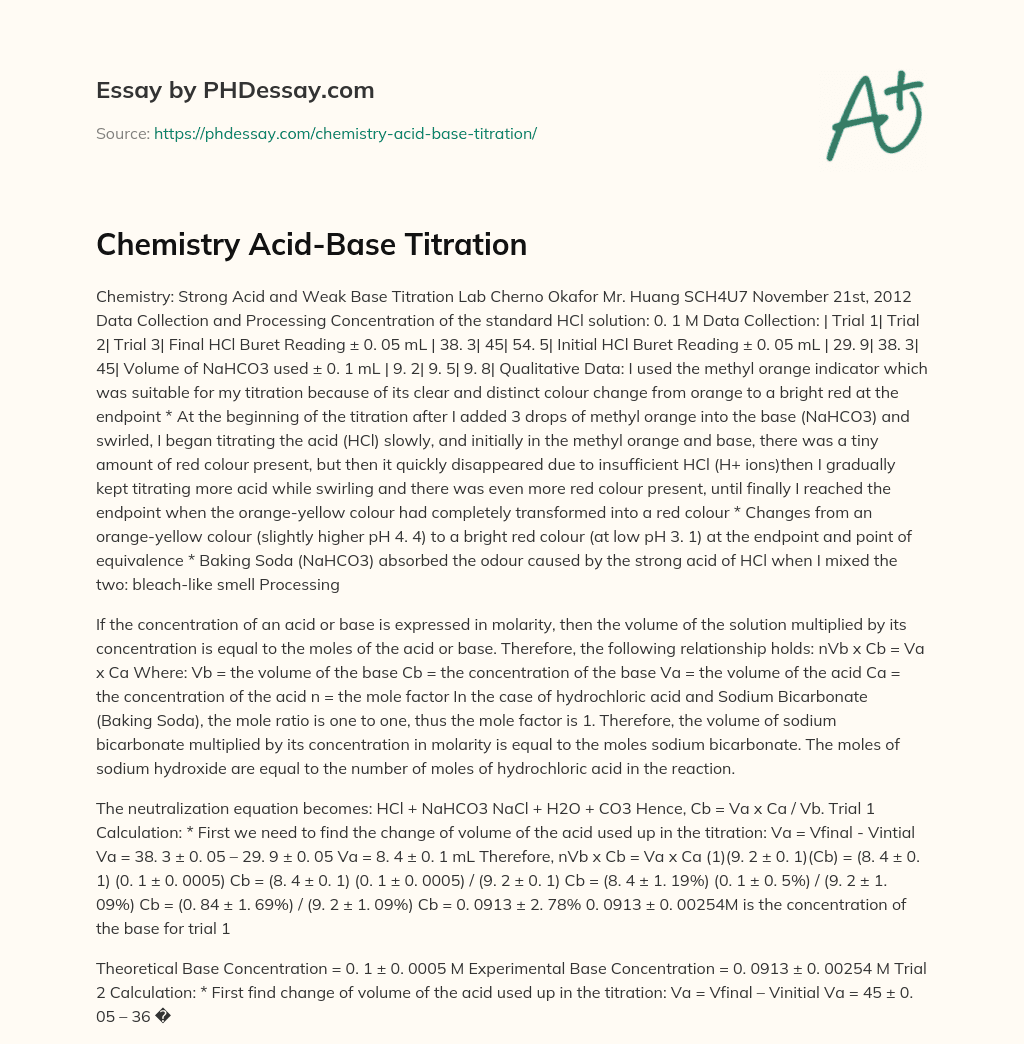 Chemistry Acid-Base Titration - PHDessay.com