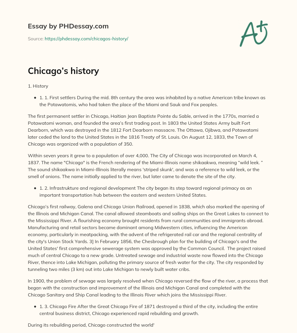 Chicago’s history - PHDessay.com