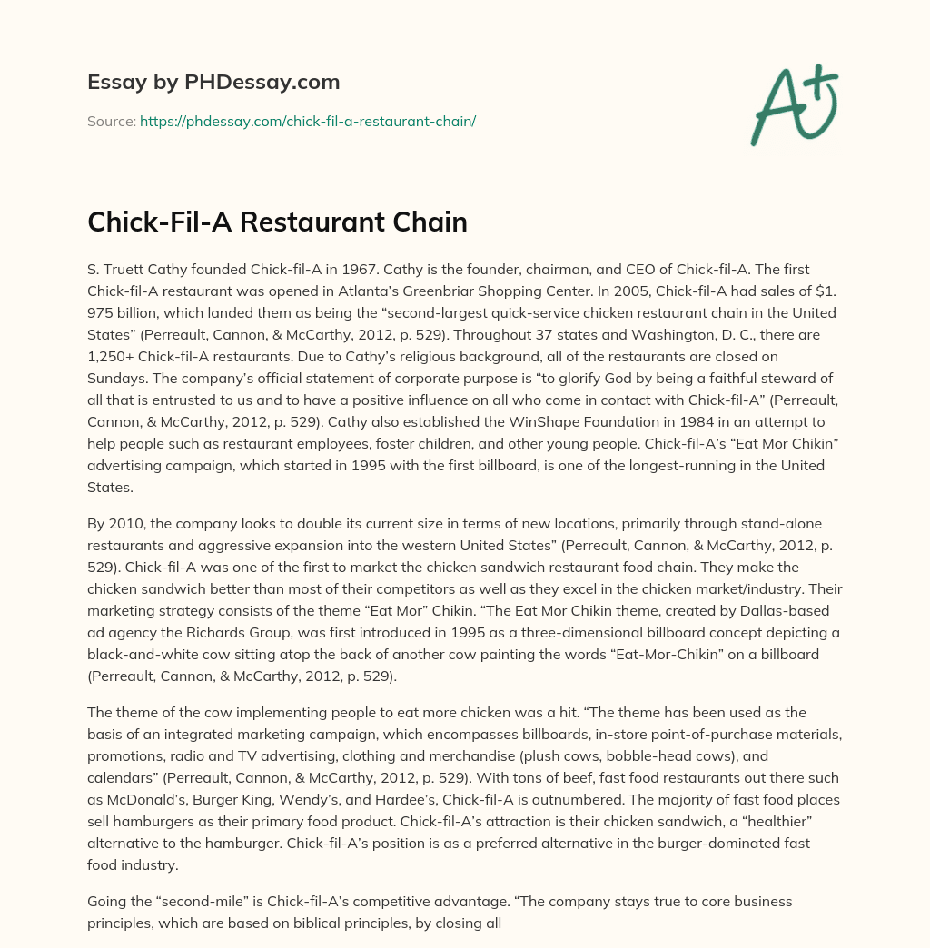 Chick-Fil-A Restaurant Chain - PHDessay.com