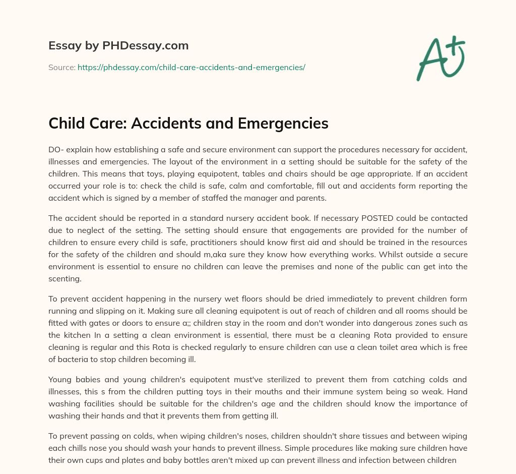 Child Care: Accidents and Emergencies (400 Words) - PHDessay.com