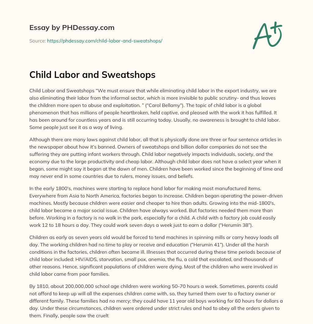 Child Labor and Sweatshops - PHDessay.com