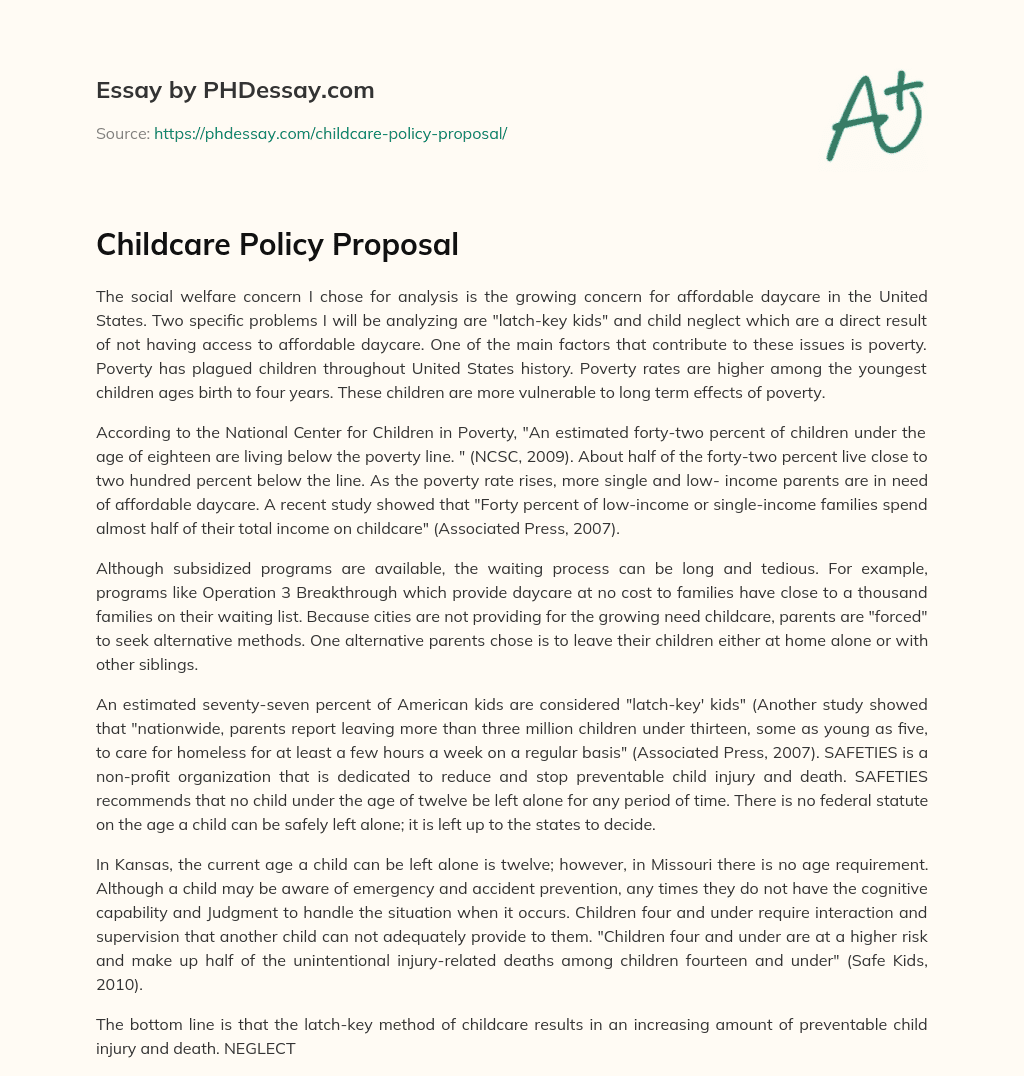 Childcare Policy Proposal - PHDessay.com