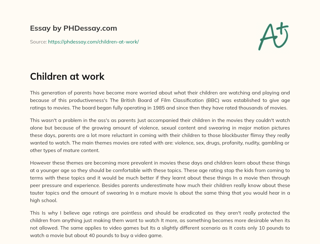 Children at work (300 Words) - PHDessay.com