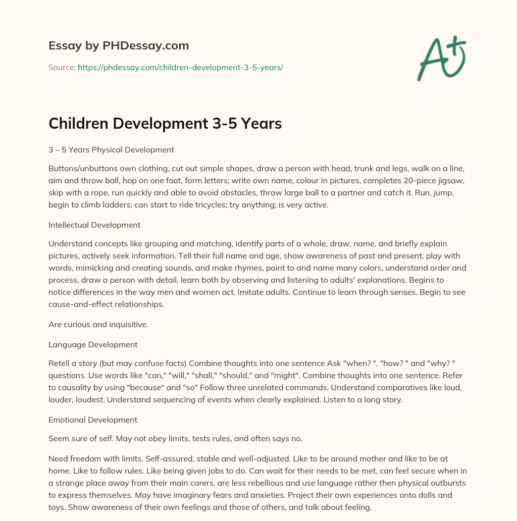 Children Development 3-5 Years - PHDessay.com