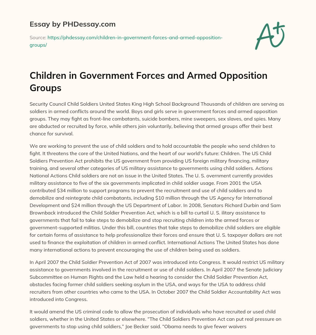 Children in Government Forces and Armed Opposition Groups - PHDessay.com