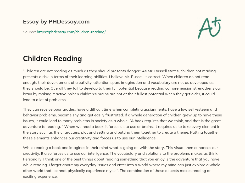 Children Reading (300 Words) - PHDessay.com