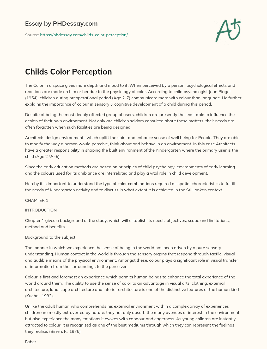 Childs Color Perception - PHDessay.com