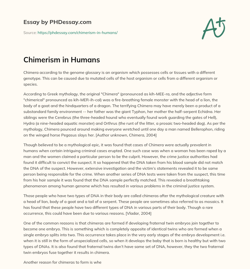 Chimerism in Humans - PHDessay.com