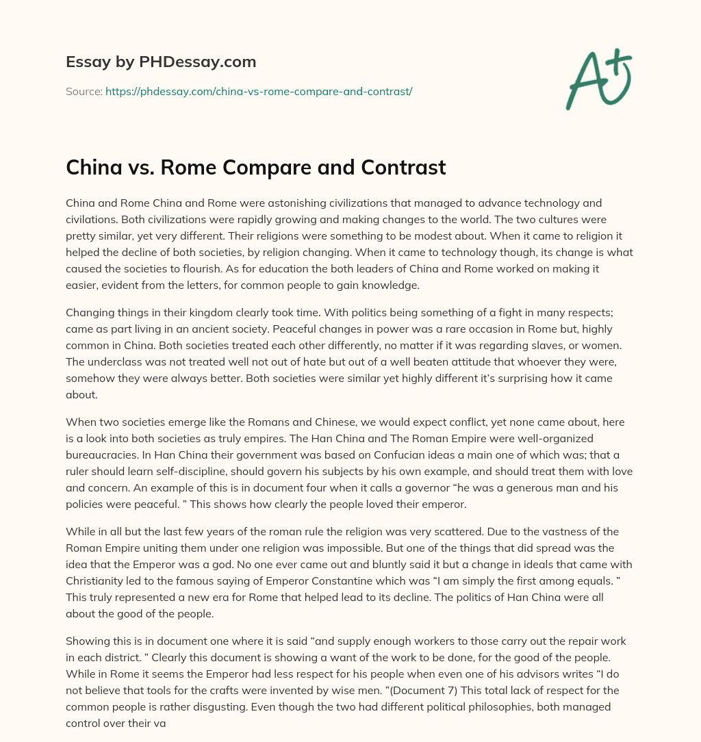 China vs. Rome Compare and Contrast - PHDessay.com