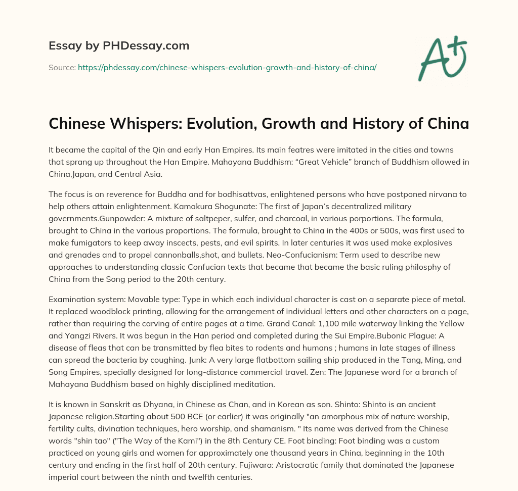 Chinese Whispers: Evolution, Growth and History of China - PHDessay.com