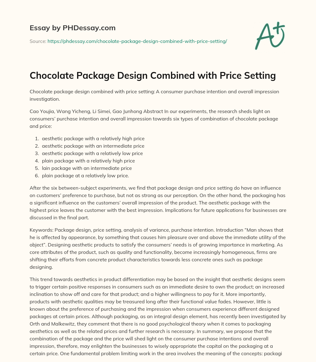 Chocolate Package Design Combined with Price Setting - PHDessay.com