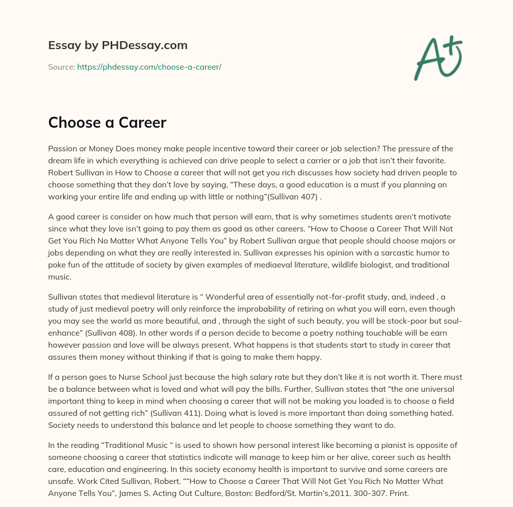 Choose a Career (500 Words) - PHDessay.com