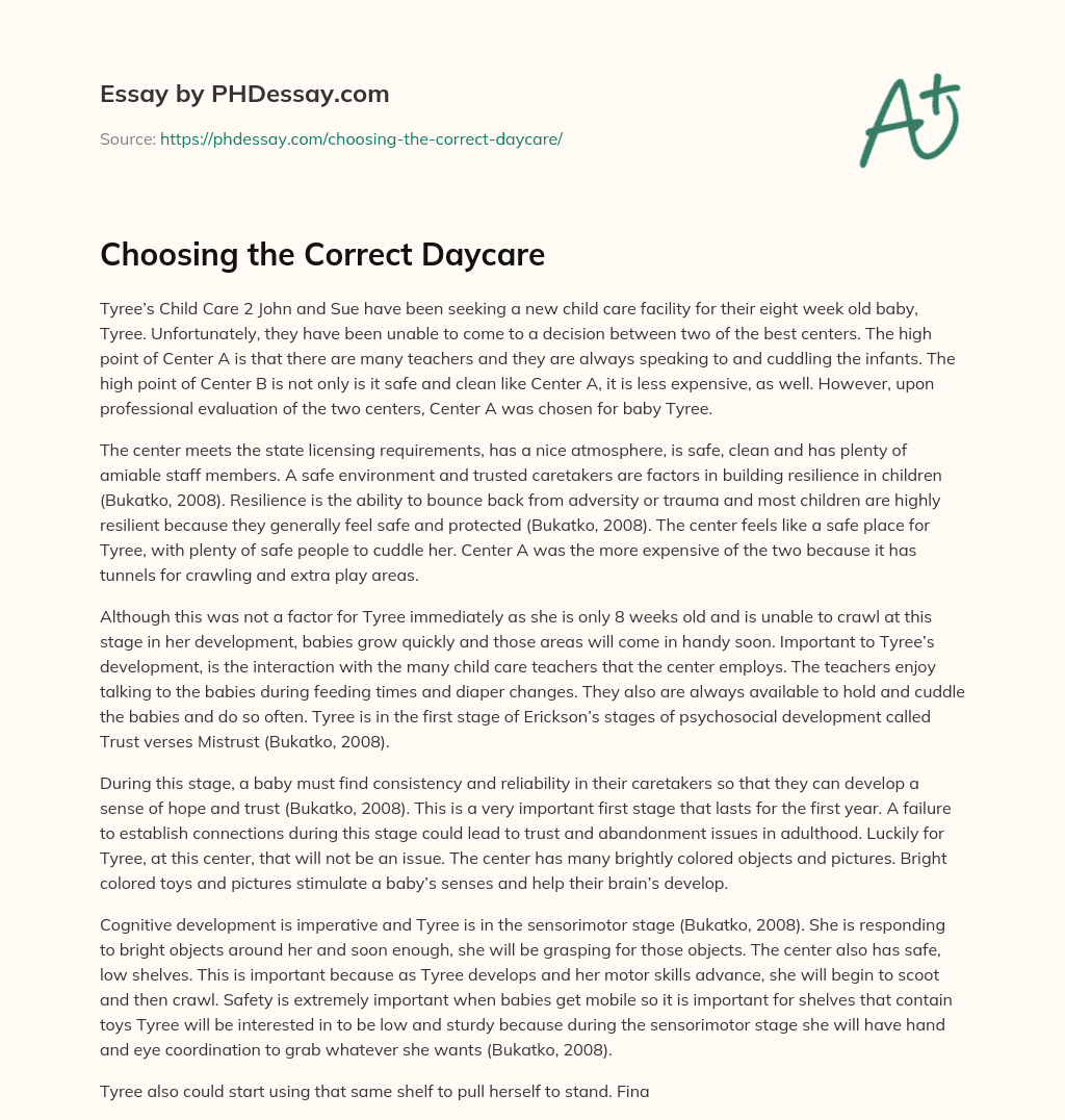 Choosing the Correct Daycare (600 Words) - PHDessay.com