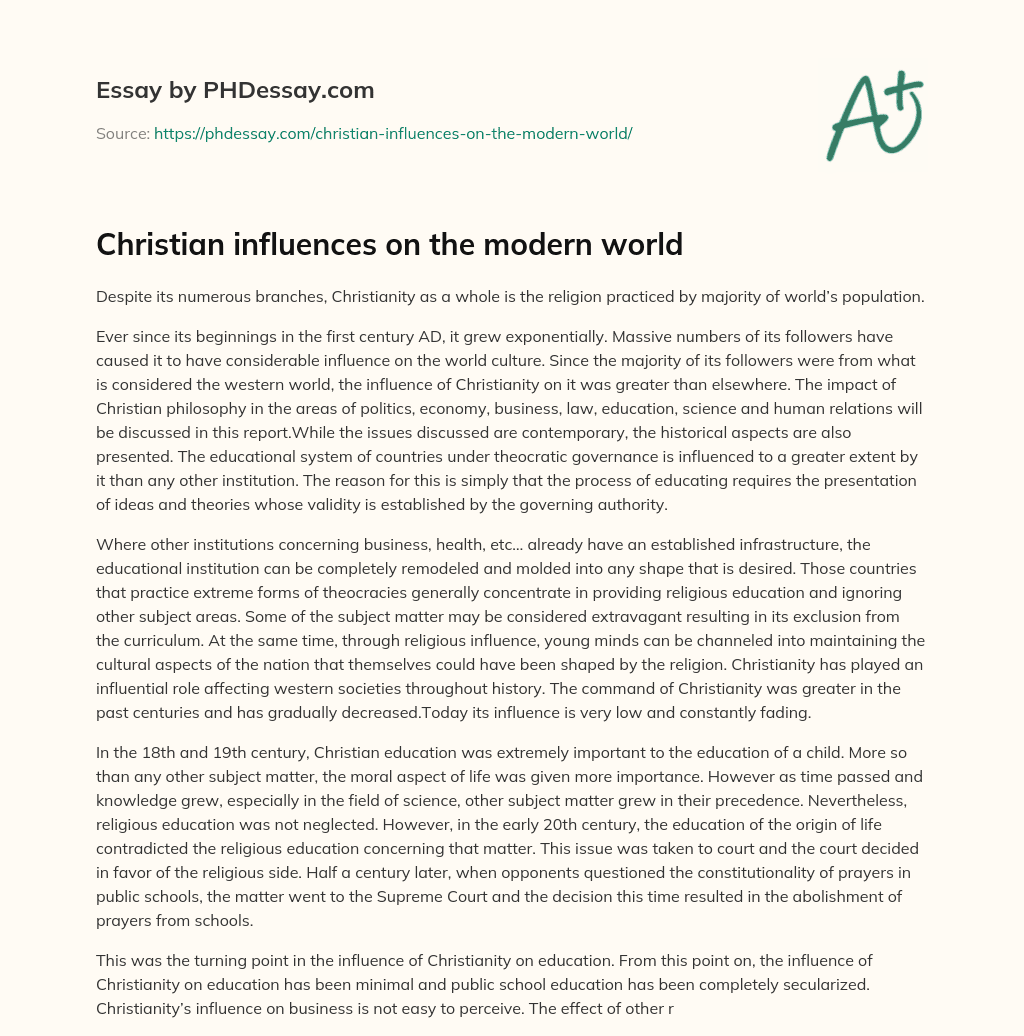 Christian influences on the modern world - PHDessay.com