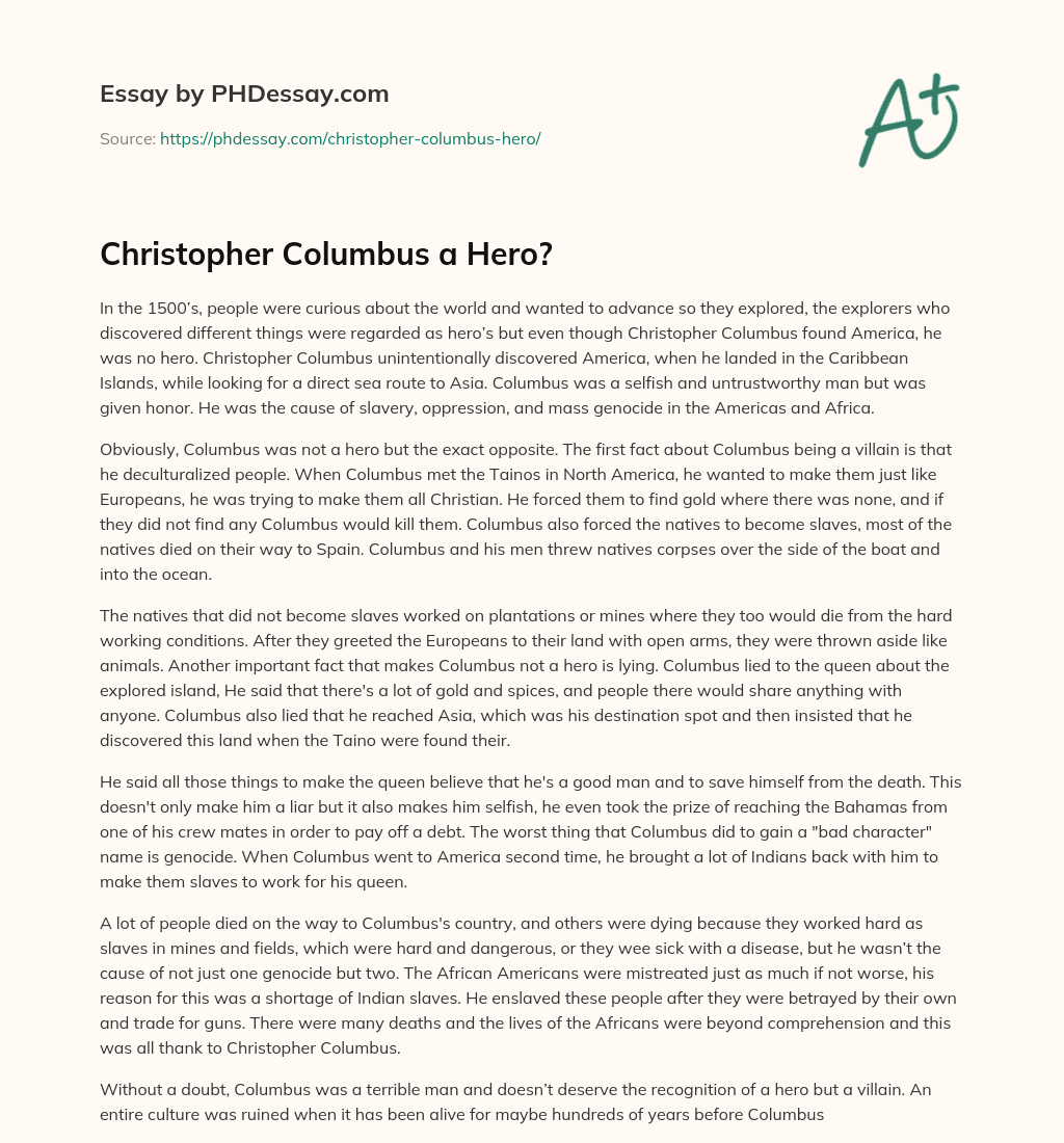 Christopher Columbus a Hero? (600 Words) - PHDessay.com