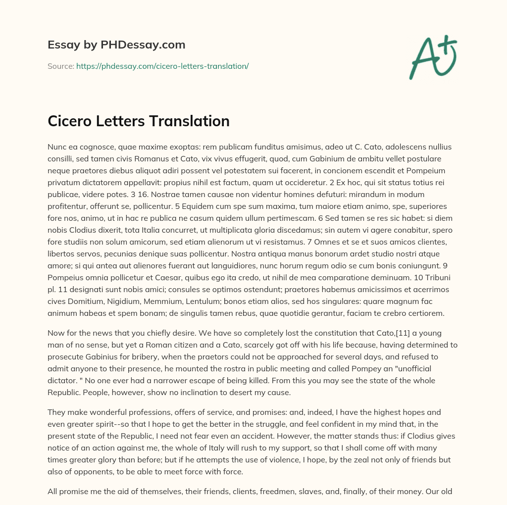 Cicero Letters Translation - PHDessay.com