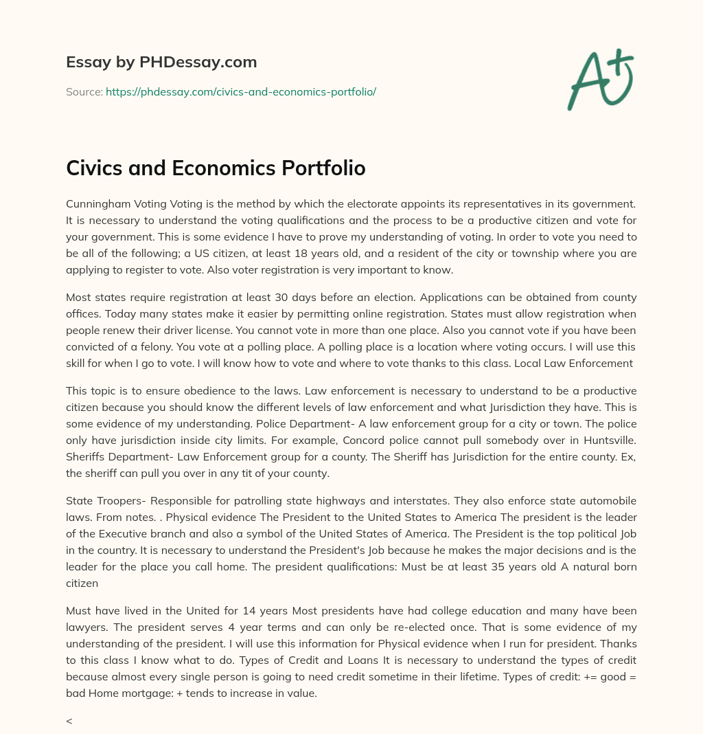 Civics and Economics Portfolio - PHDessay.com