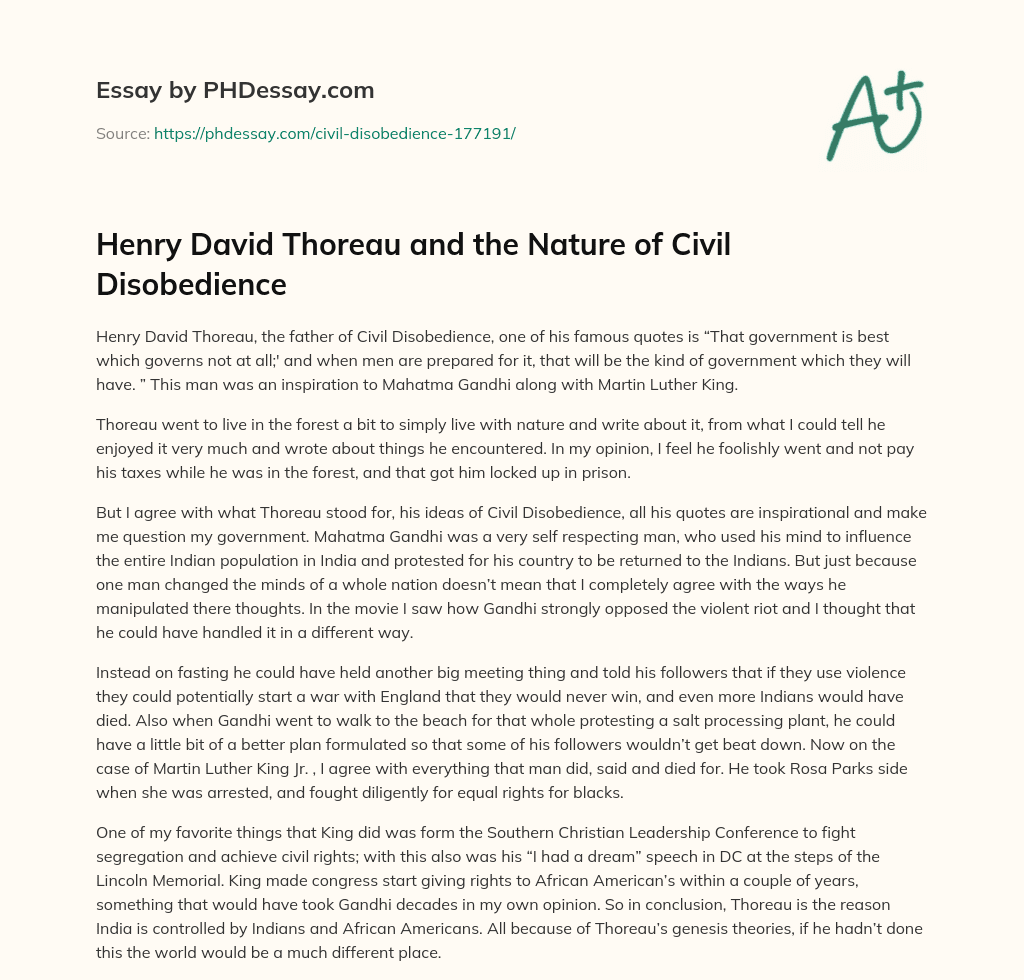 Henry David Thoreau and the Nature of Civil Disobedience (400 Words ...