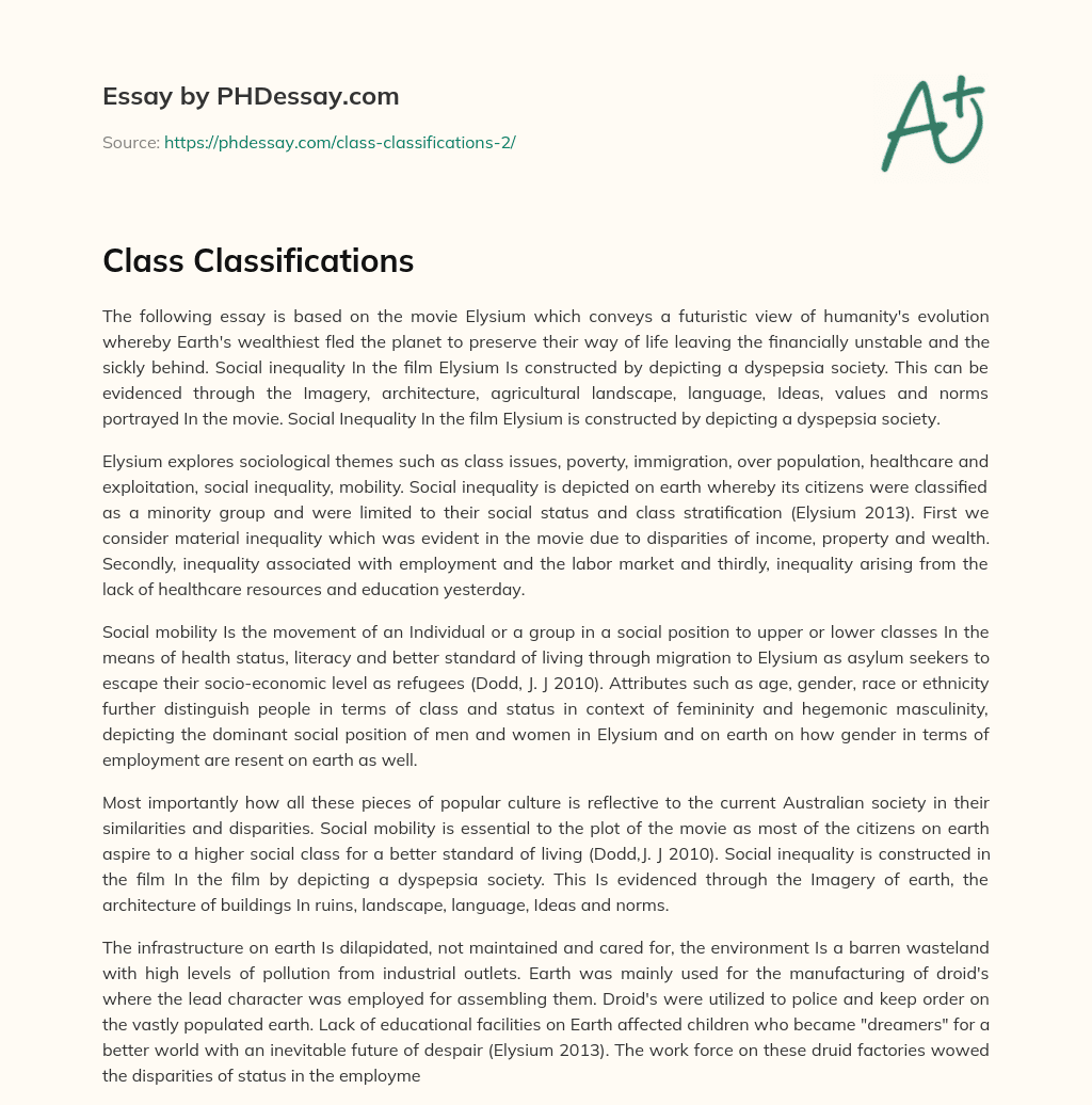 Class Classifications - PHDessay.com