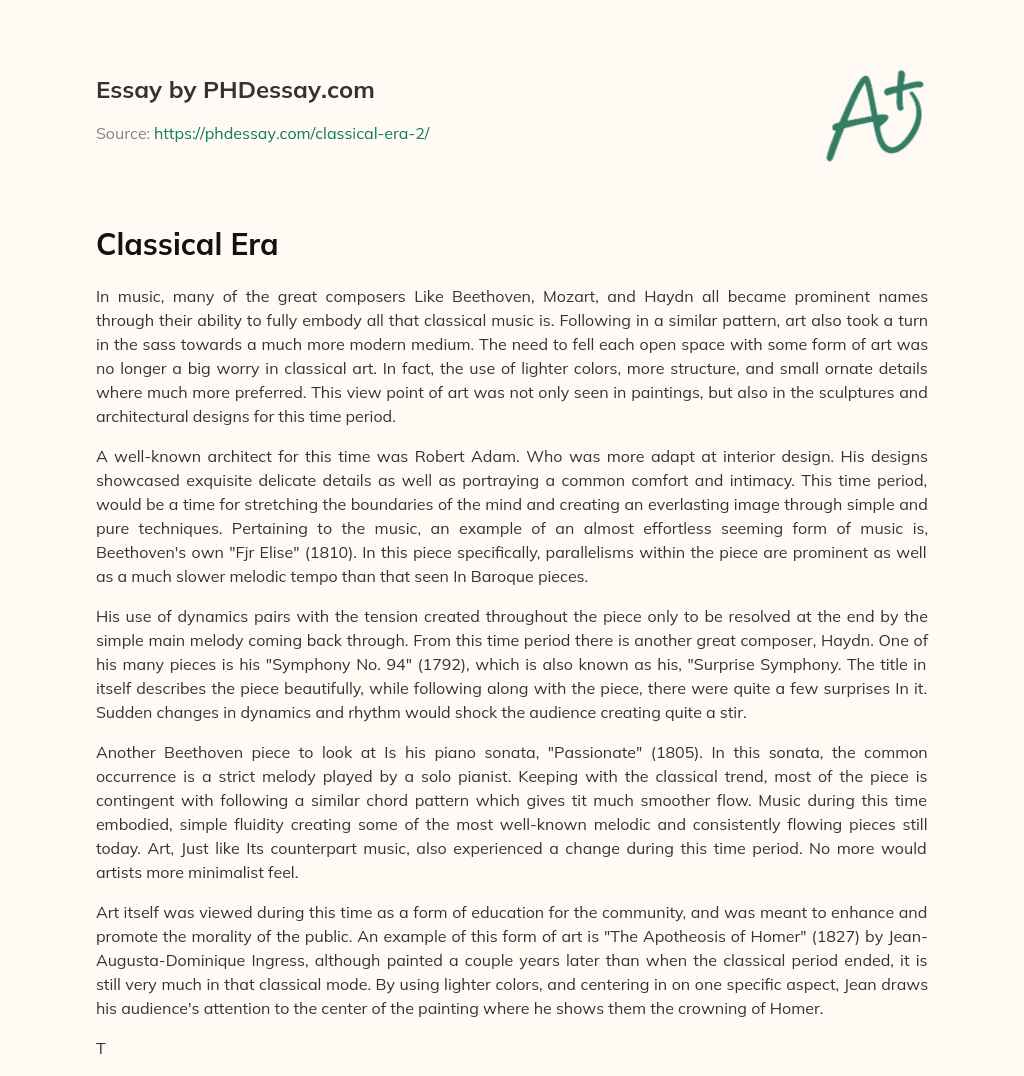 Classical Era - PHDessay.com