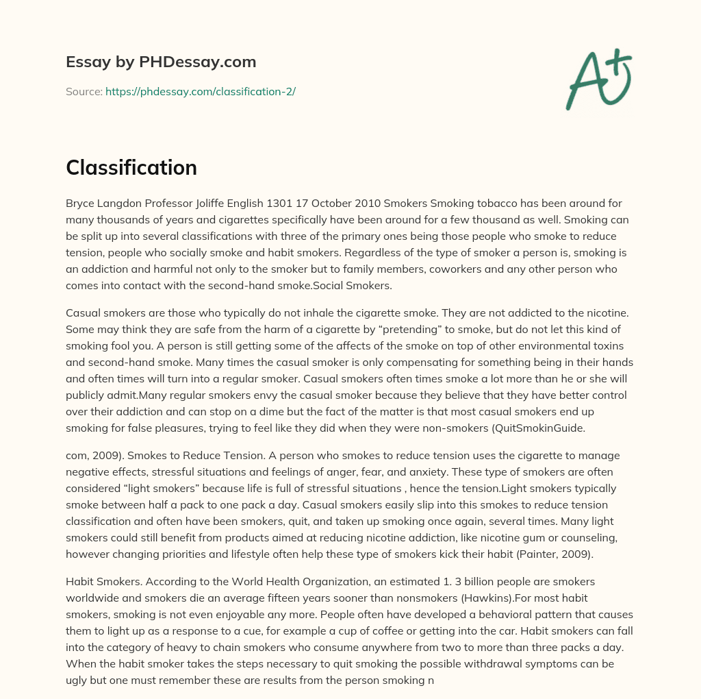 Classification - PHDessay.com
