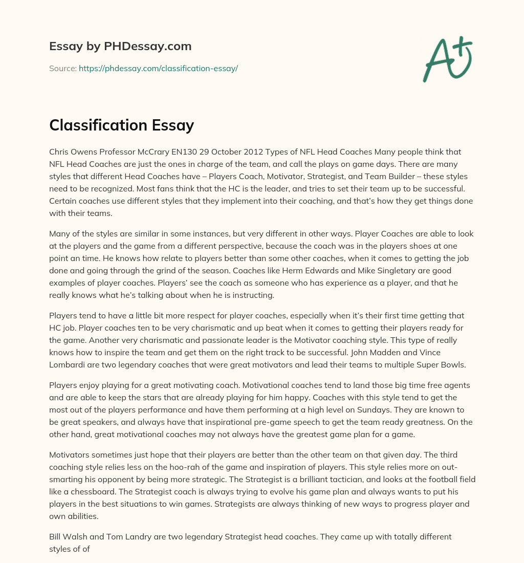Classification Essay - PHDessay.com