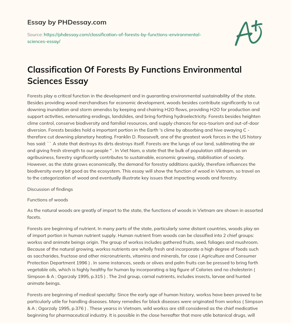 Classification Of Forests By Functions Environmental Sciences Essay ...
