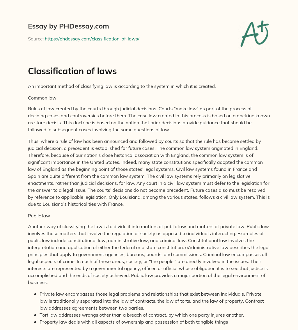 Classification of laws - PHDessay.com