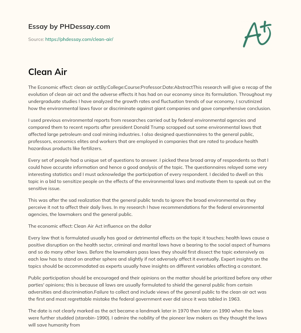 Clean Air - PHDessay.com