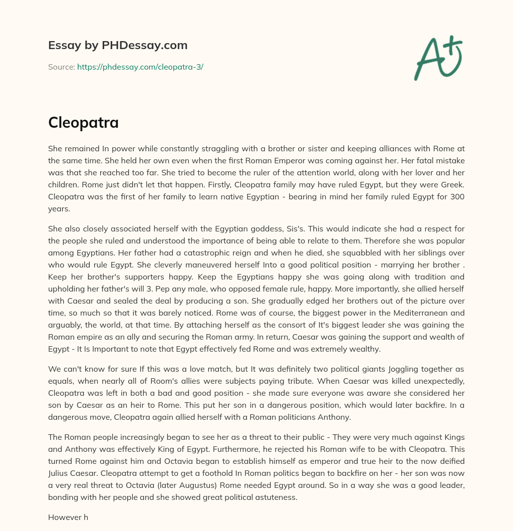Cleopatra (600 Words) - PHDessay.com