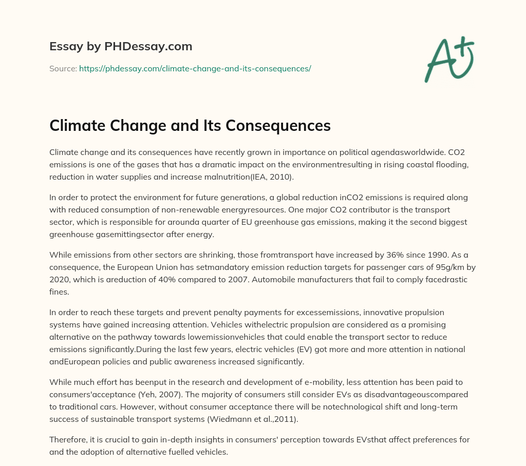 Climate Change and Its Consequences (300 Words) - PHDessay.com