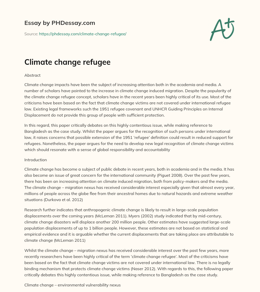 Climate change refugee - PHDessay.com