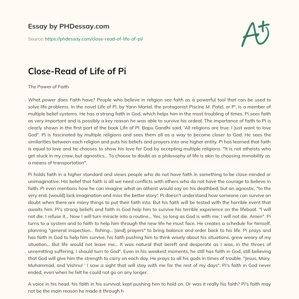 Close-Read of Life of Pi - PHDessay.com