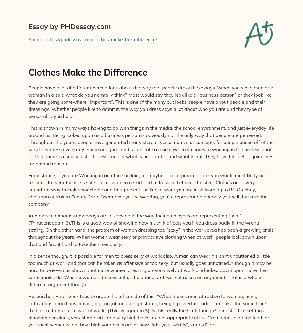 Clothes Make The Difference Essay Example - PHDessay.com