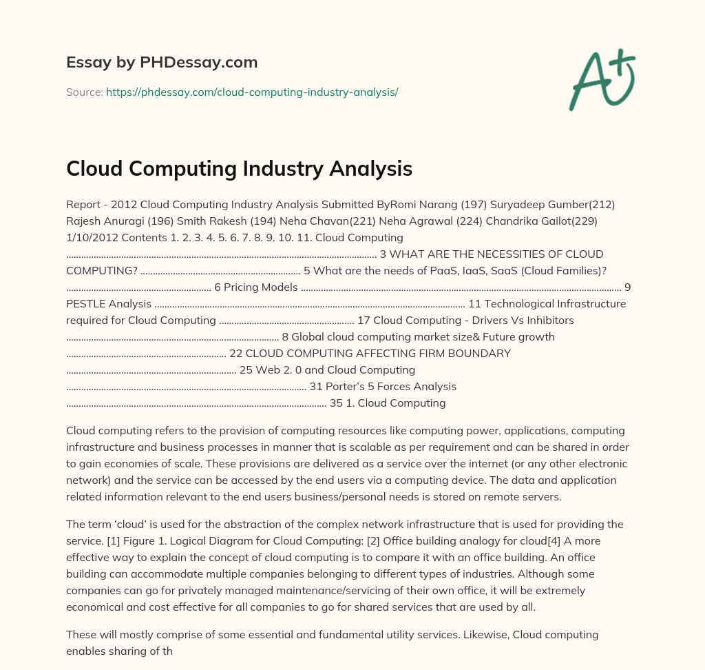 Cloud Computing Industry Analysis - PHDessay.com